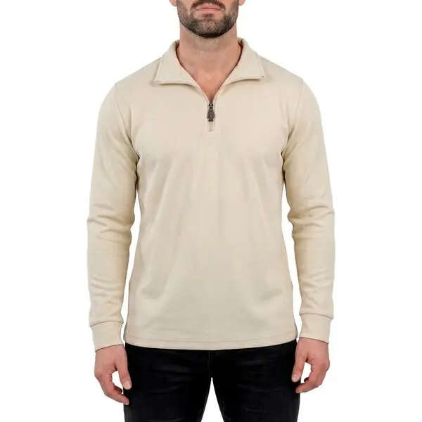 MACEOO Cotton Quarter Zip Sweater - Beige
