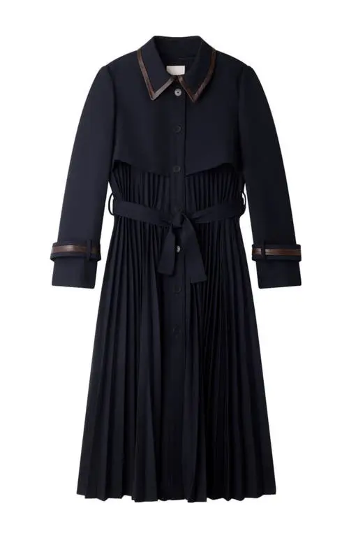 Sandro Trench With Pleated Leather Collar