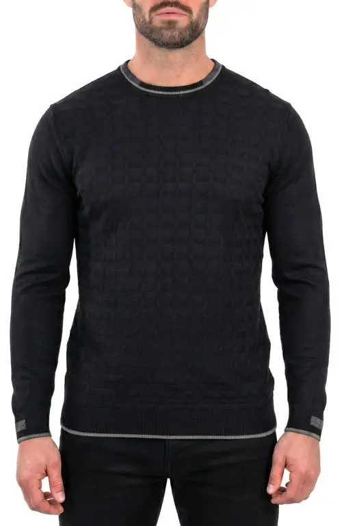 MACEOO Check Textured Crewneck Sweater - Grey