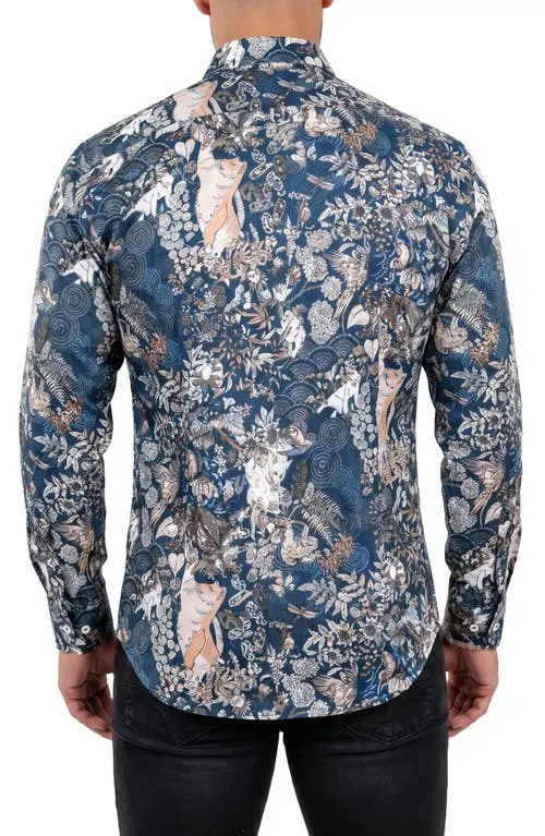 MACEOO Fibonacci Contemporary Fit Silk Button-up Shirt