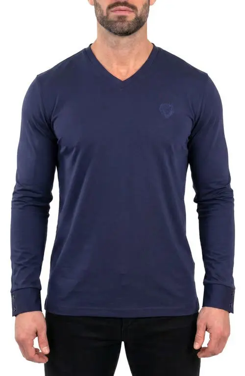 MACEOO Rissa V-neck Long Sleeve T-shirt - Blue