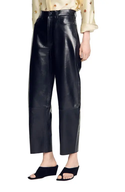Sandro Leather Barrel-leg Trousers - Black