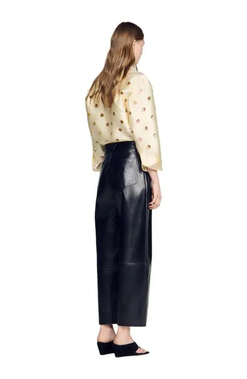 Sandro Leather Barrel-leg Trousers