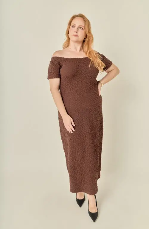 English Factory Textured Off-the-shoulder Maxi Dress