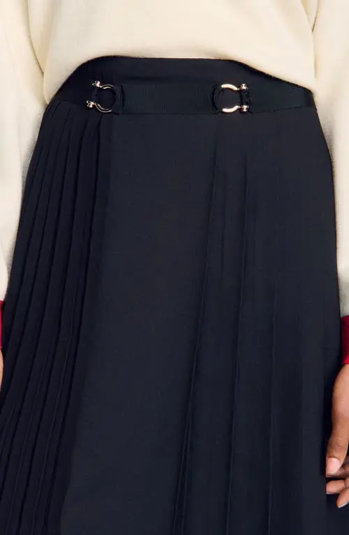 Sandro Long Asymmetrical Pleated Skirt - Black