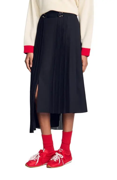 Sandro Long Asymmetrical Pleated Skirt