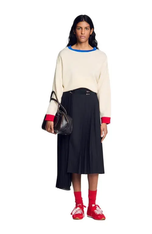 Sandro Long Asymmetrical Pleated Skirt
