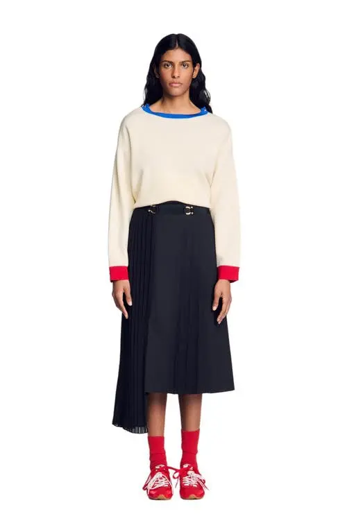 Sandro Long Asymmetrical Pleated Skirt