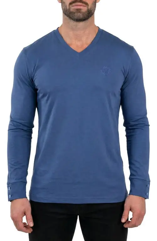 MACEOO Rissa Long Sleeve V-neck T-shirt - Blue