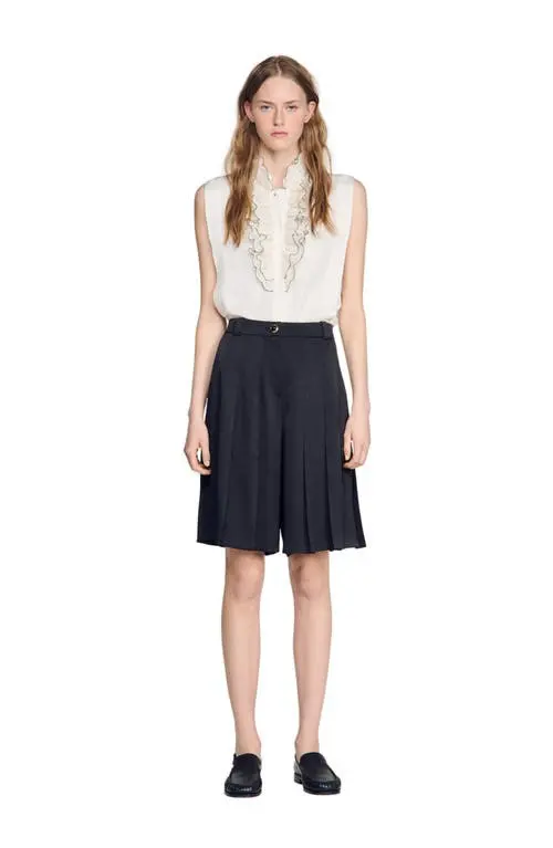 Sandro Long High-waisted Pleated Shorts