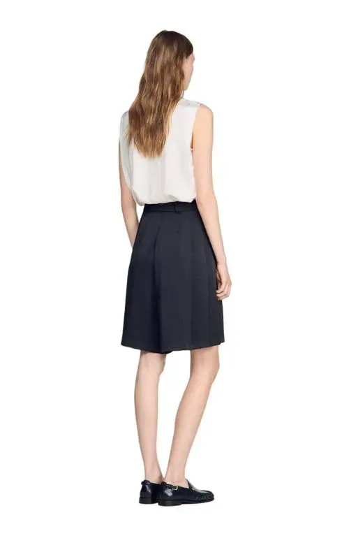 Sandro Long High-waisted Pleated Shorts