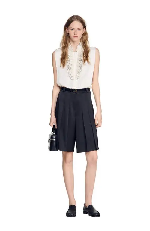 Sandro Long High-waisted Pleated Shorts