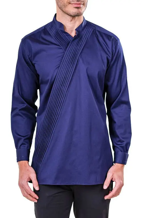 MACEOO Kymono Asymmetric Pleat Button-up Shirt - Blue