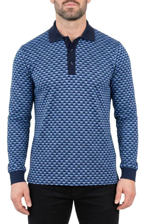 MACEOO Geometric Long Sleeved Cotton Polo