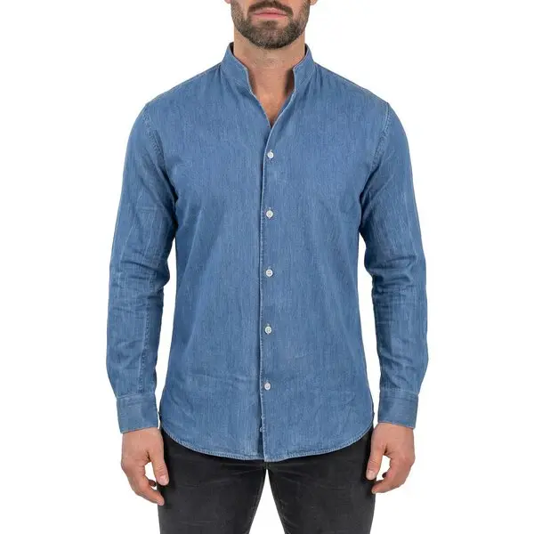 MACEOO Ceremony Prince Stand Collar Dress Shirt - Blue