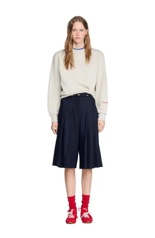 Sandro Long Pleated Wool Shorts With Removable Belt