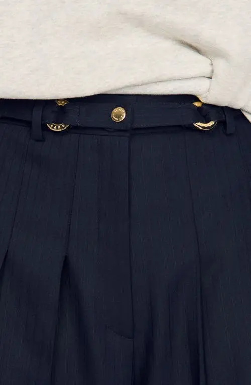 Sandro Long Pleated Wool Shorts With Removable Belt