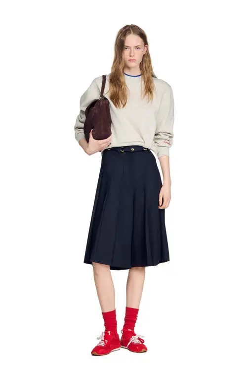 Sandro Long Pleated Wool Shorts With Removable Belt