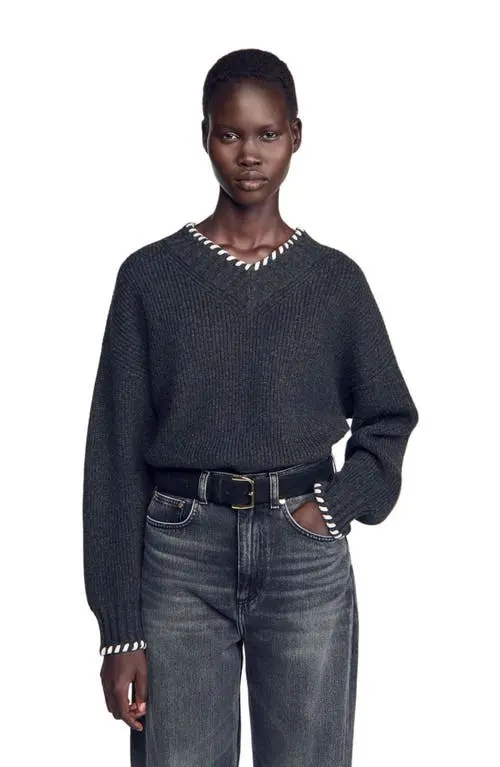 Sandro Braided V-neck Sweater