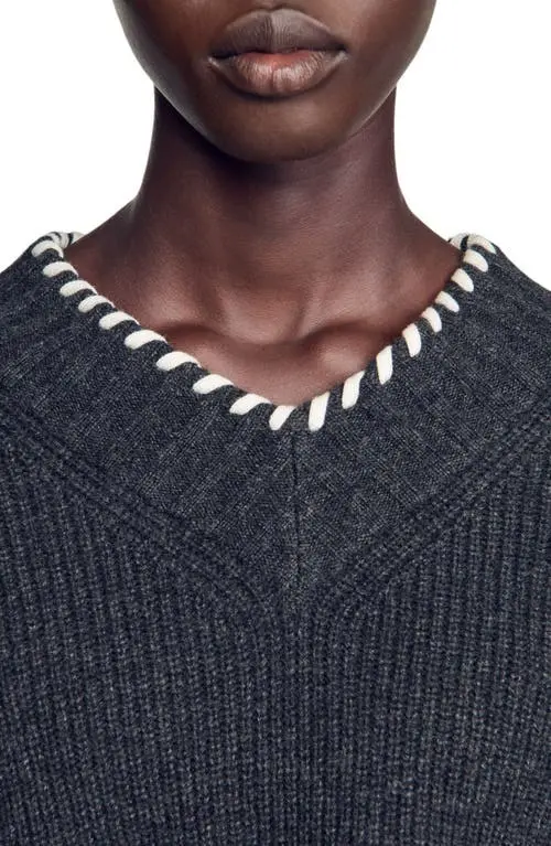 Sandro Braided V-neck Sweater