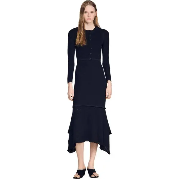 Sandro Decorative Pointelle Cardigan - Black