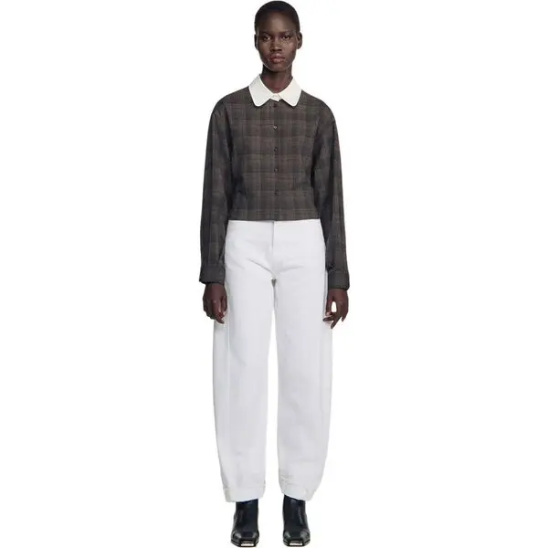 Sandro Check Shirt With Contrast Collar - Dark Grey