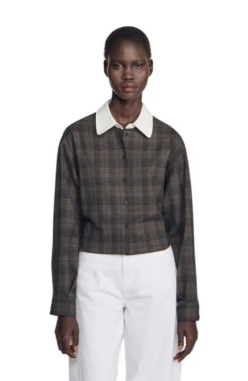 Sandro Check Shirt With Contrast Collar