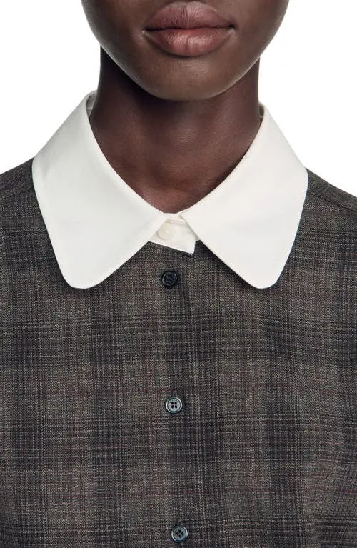 Sandro Check Shirt With Contrast Collar