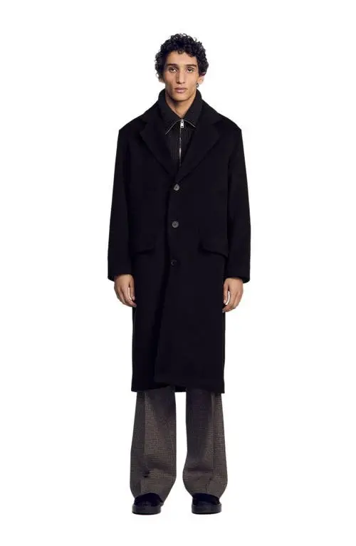 Sandro Long Wool And Cashmere Coat - Black