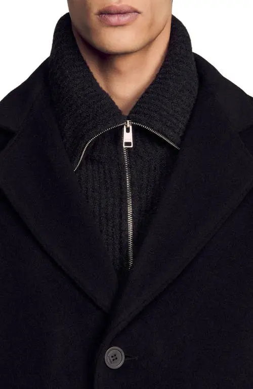 Sandro Long Wool And Cashmere Coat - Black