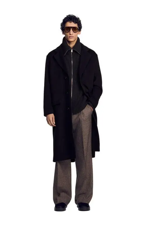 Sandro Long Wool And Cashmere Coat - Black