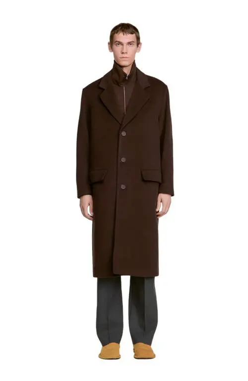Sandro Long Wool And Cashmere Coat - Chocolate