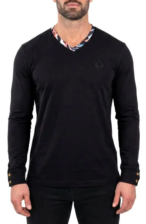 MACEOO Edison Stretch Cotton Long Sleeve V-neck T-shirt