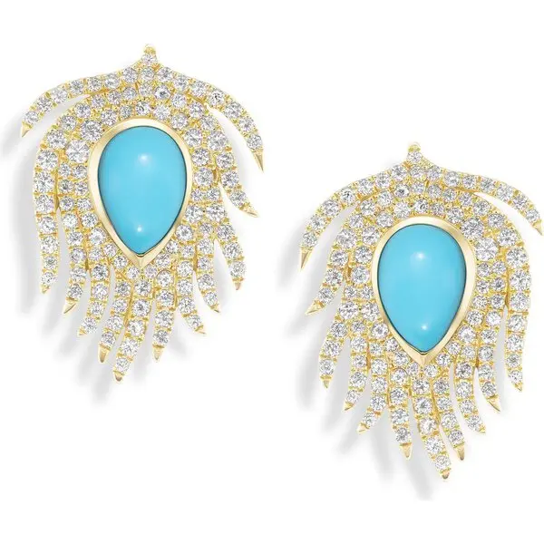 GRACE WINFREY Peachick 18k Gold Diamond Stud Earrings - Blue