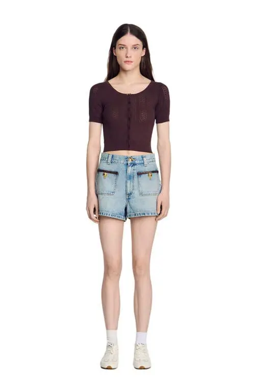 Sandro Pointelle Knit Cardigan