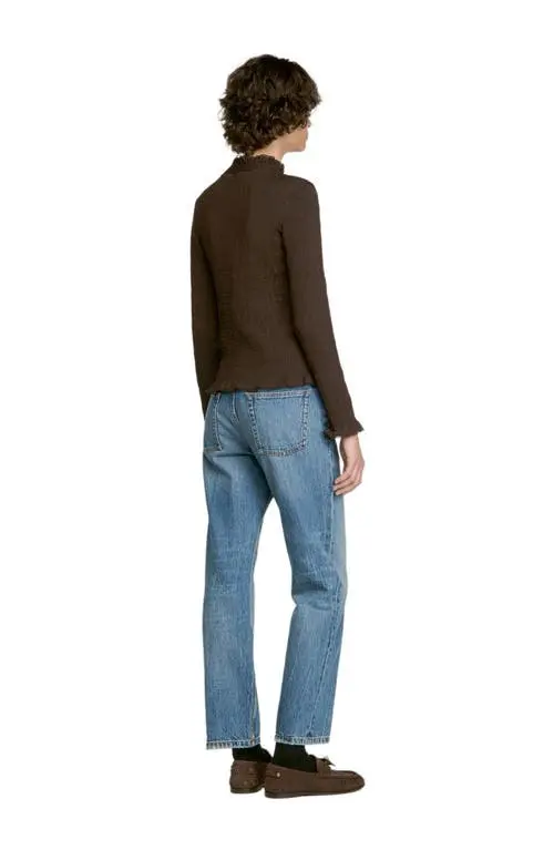 Sandro Smocked T-shirt With Ruffle Collar