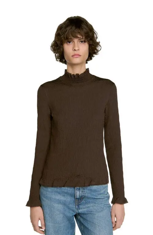 Sandro Smocked T-shirt With Ruffle Collar