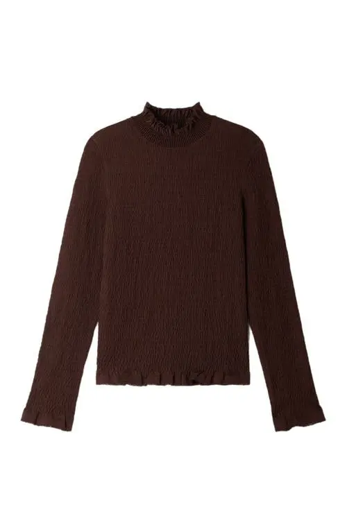 Sandro Smocked T-shirt With Ruffle Collar