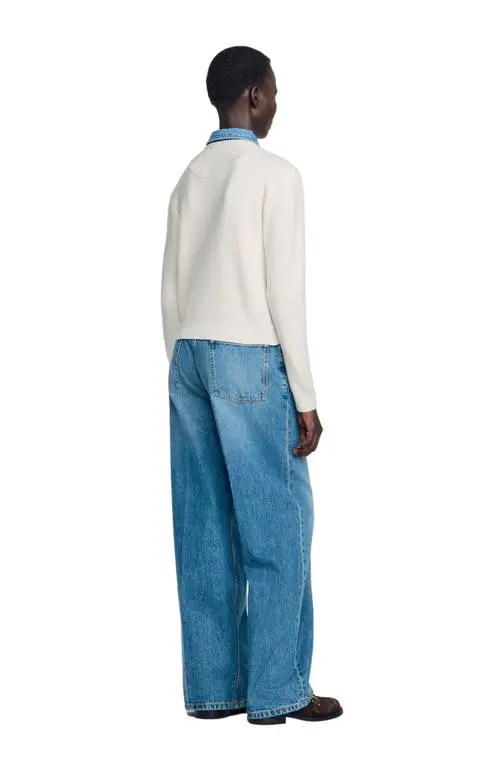 Sandro 2-in-1 Effect Cardigan With Denim Collar