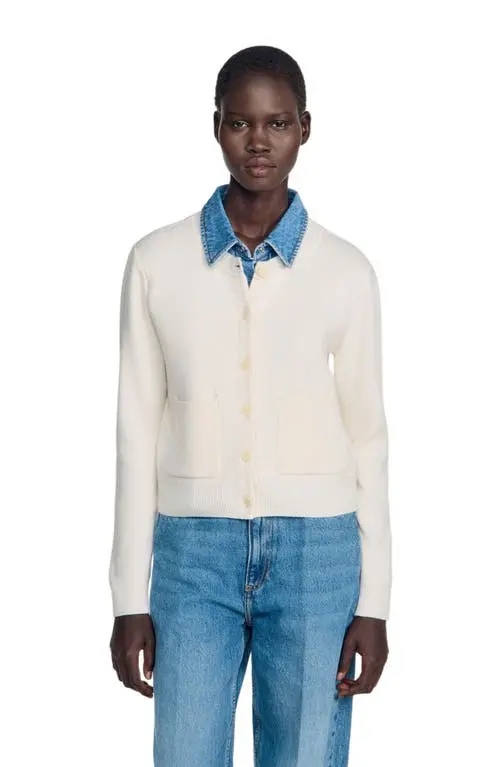 Sandro 2-in-1 Effect Cardigan With Denim Collar