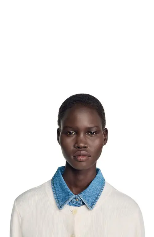 Sandro 2-in-1 Effect Cardigan With Denim Collar