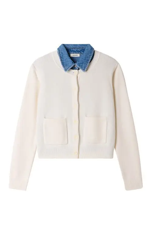 Sandro 2-in-1 Effect Cardigan With Denim Collar