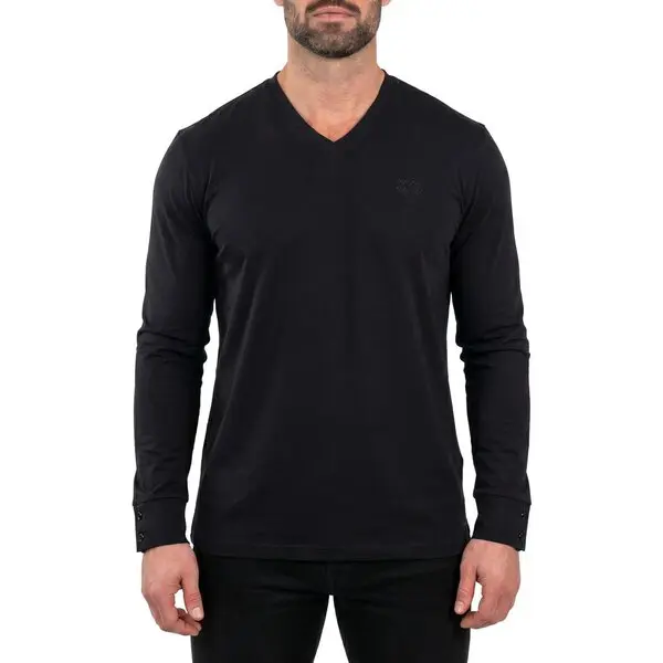 MACEOO Rissa Long Sleeve V-neck T-shirt - Black