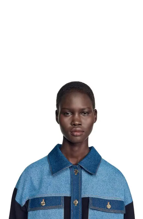 Sandro Oversized Denim Mix Cardigan With Contrasting Inserts
