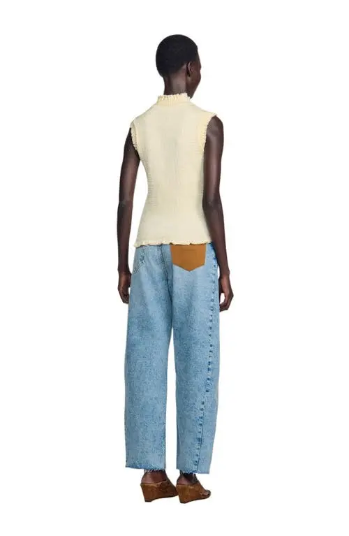 Sandro Smocked T-shirt With Flower Detail