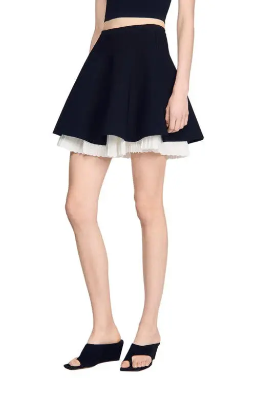 Sandro Two-tone Knit Skirt - Black