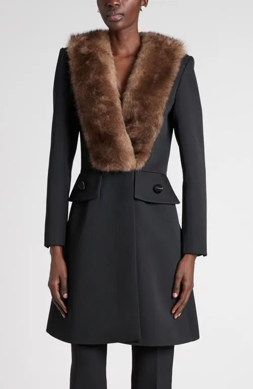 Valentino Garavani Grisaille Wool Coat With Genuine Fur Trim - Black