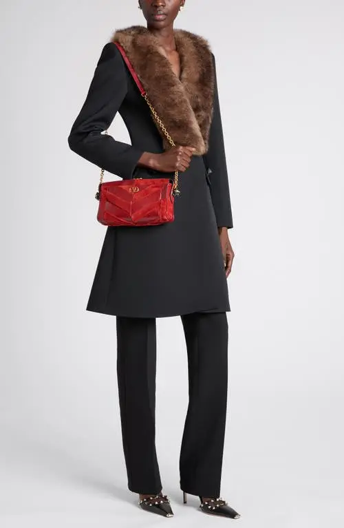 Valentino Garavani Grisaille Wool Coat With Genuine Fur Trim