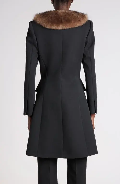 Valentino Garavani Grisaille Wool Coat With Genuine Fur Trim