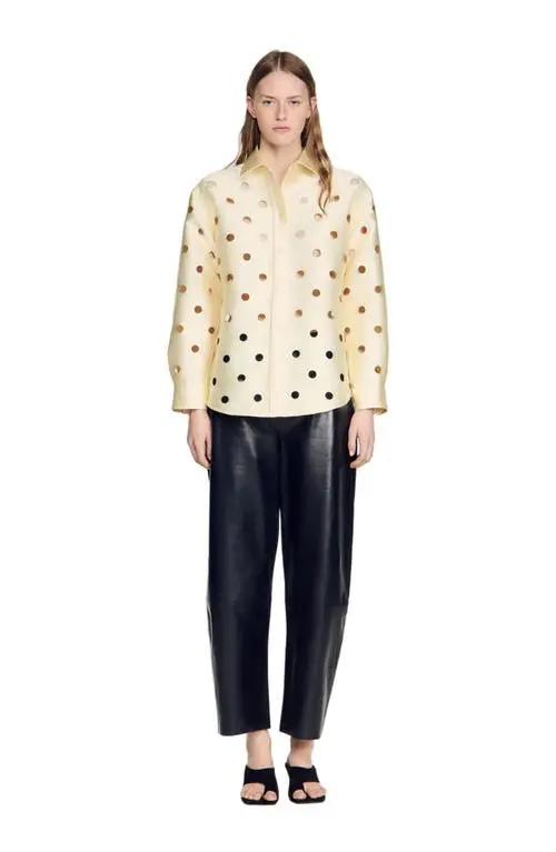 Sandro Openwork Rhinestone Shirt